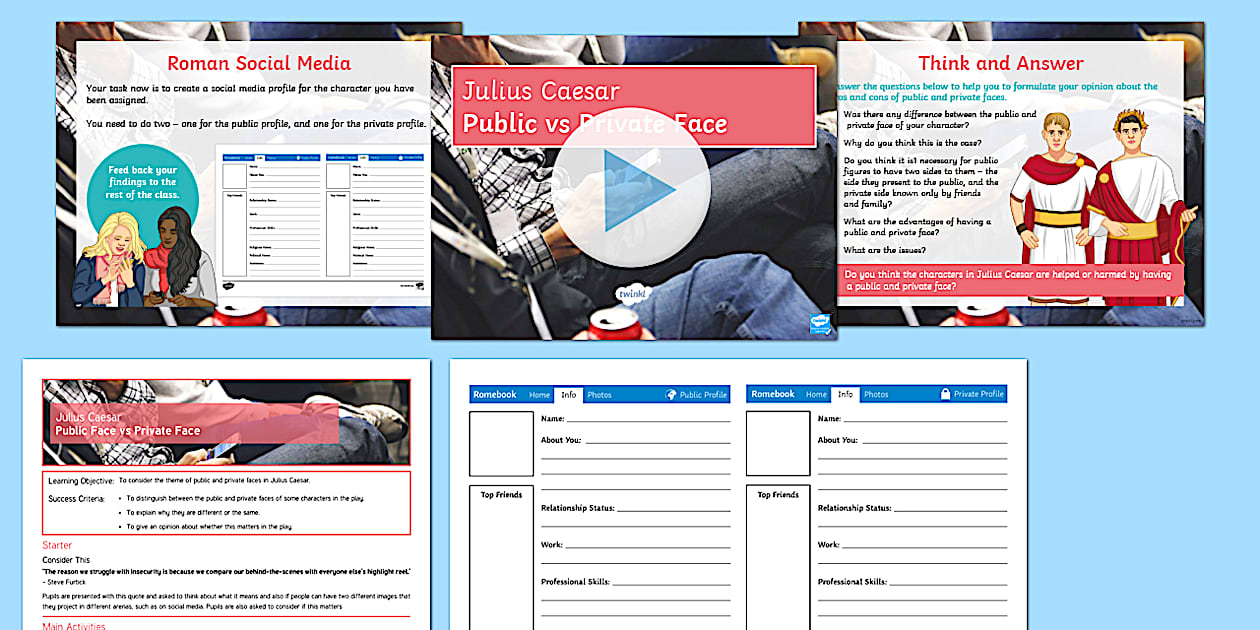 GCSE Julius Caesar Public vs Private Face Lesson Pack