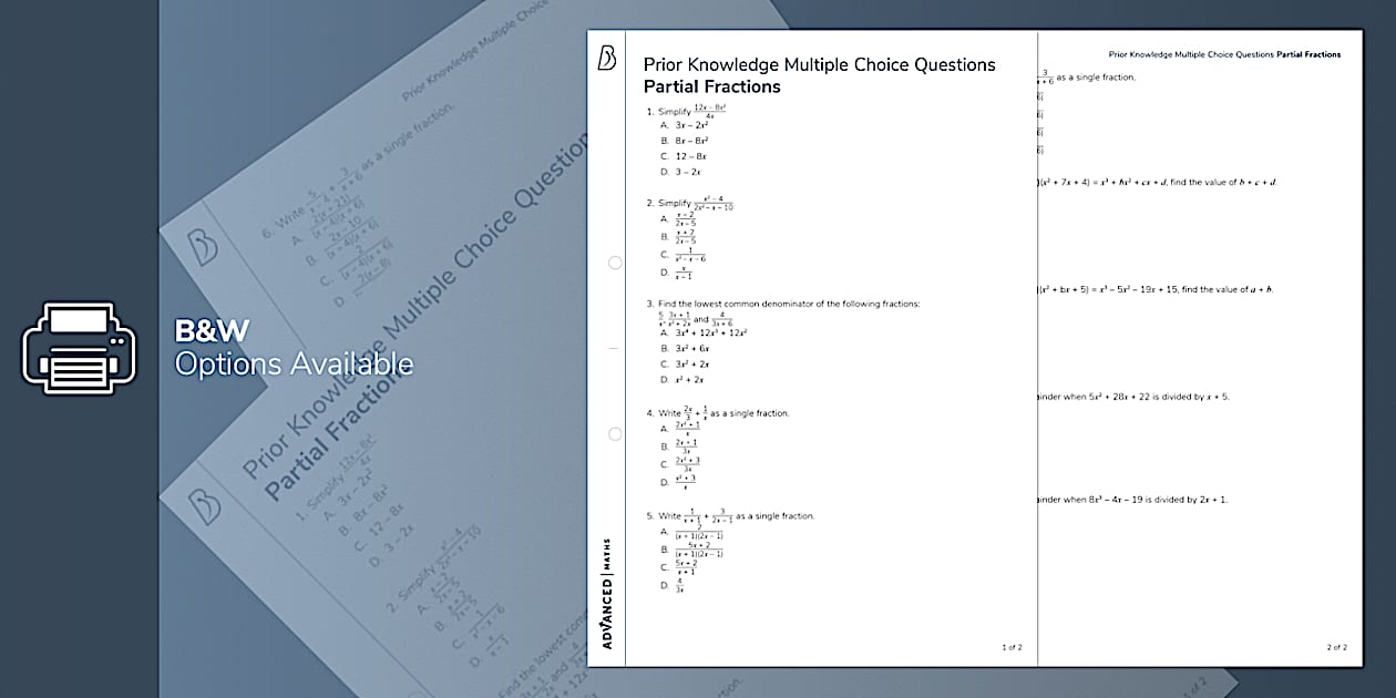 👉 Partial Fractions Prior Knowledge - Twinkl