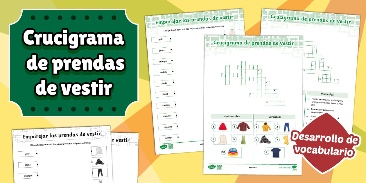 Crucigrama de prendas de vestir para niños