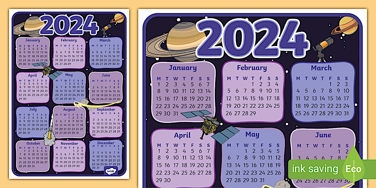Saturn-Themed 2024 Wall Calendar Poster (teacher made)