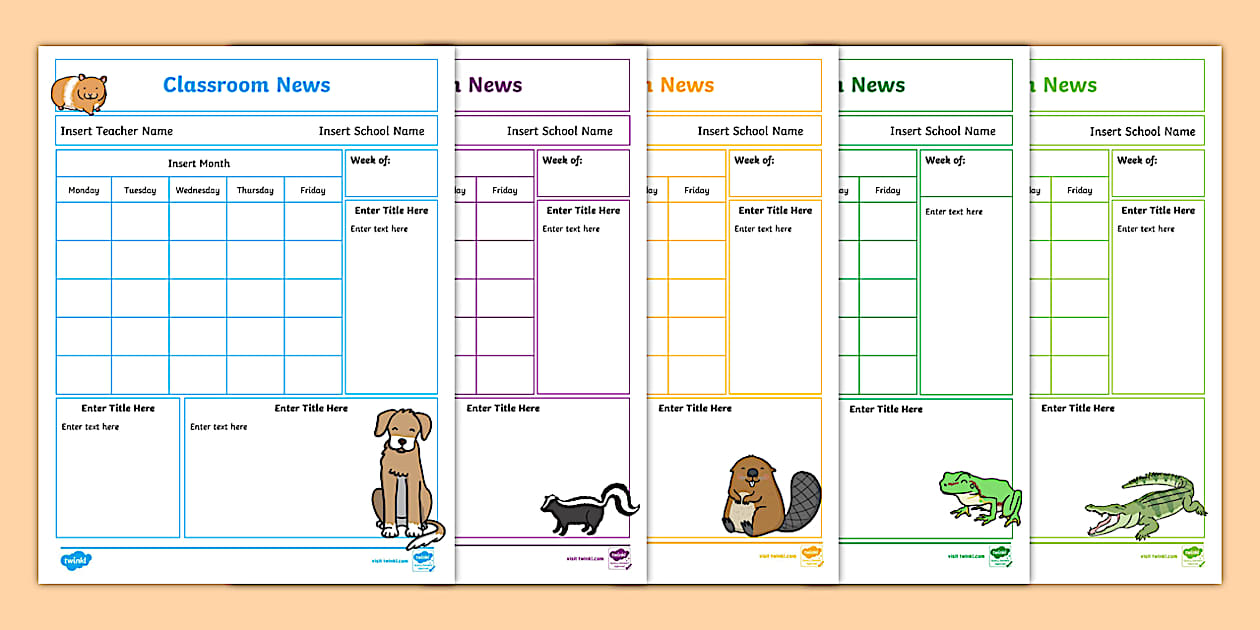 Editable Animals Classroom Newsletter Template - Twinkl