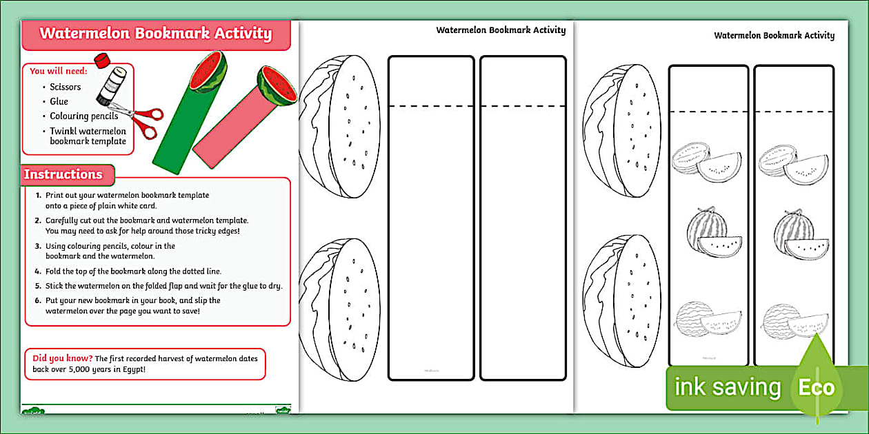 Watermelon Bookmark Craft Activity (teacher made) - Twinkl