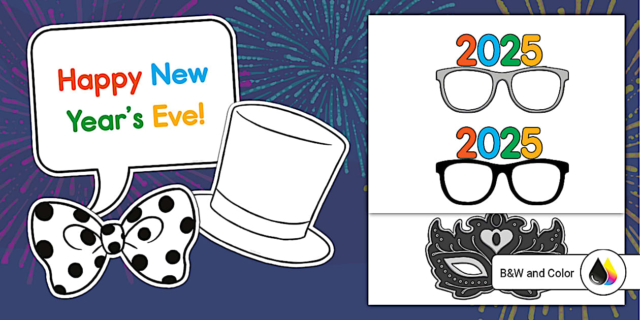 New Year's Eve Photo Booth Props (Teacher-Made) - Twinkl