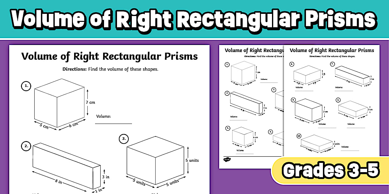 Volume of Rectangular Prism Worksheet | Right Rectangular