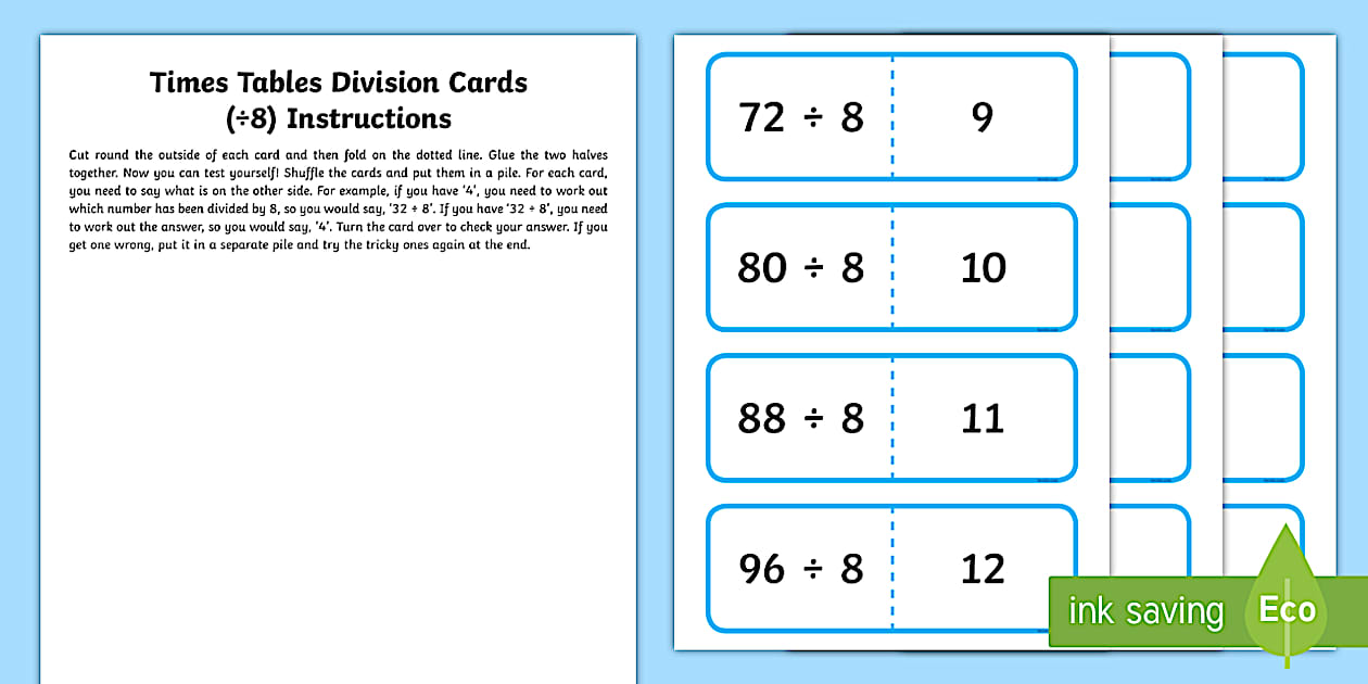 8 Times Table Division Cards (teacher made) - Twinkl
