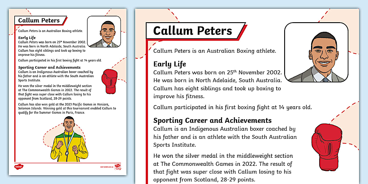 Australian Athlete Fact Sheet Callum Peters - Twinkl