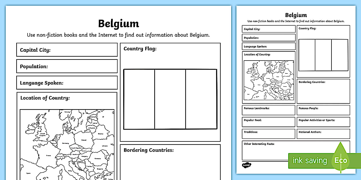 Belgium Fact File Writing Template (teacher made) - Twinkl