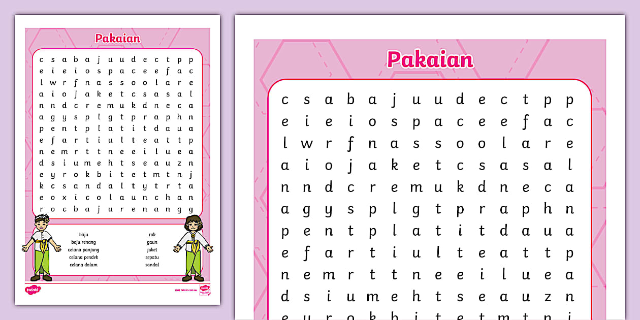 Clothes Word Search - Indonesian (teacher made) - Twinkl