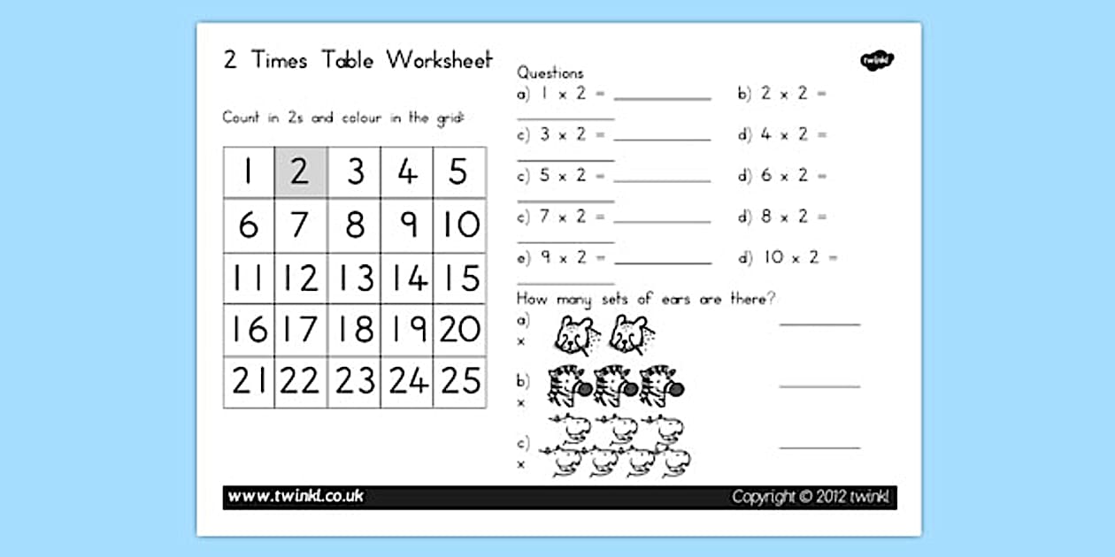 Two Times Table Worksheet (teacher made) - Twinkl
