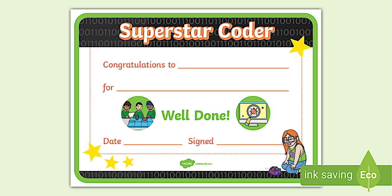 Editable Superstar Coder Certificate (teacher made) - Twinkl