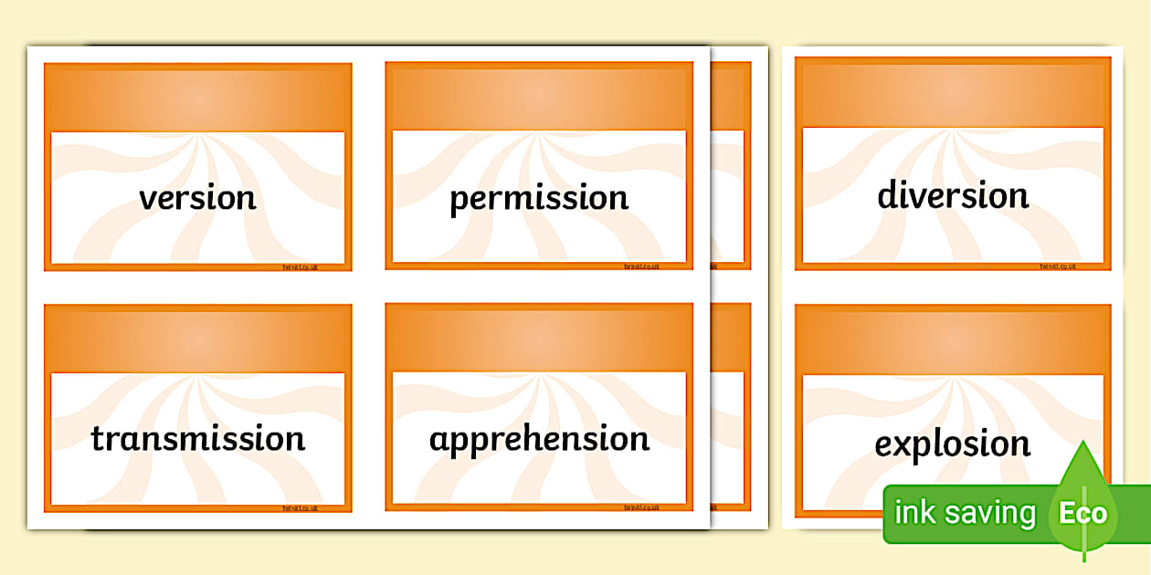 -sion Word Cards,ks2 spellings,Sion words