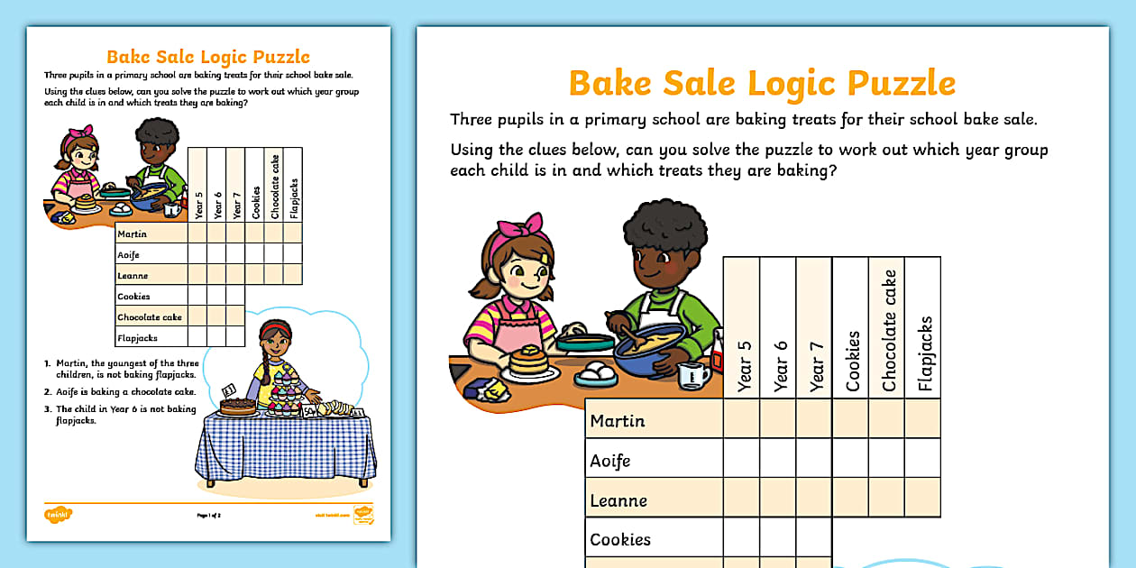 Fast Finishers Bake Sale Logic Puzzle (teacher made)