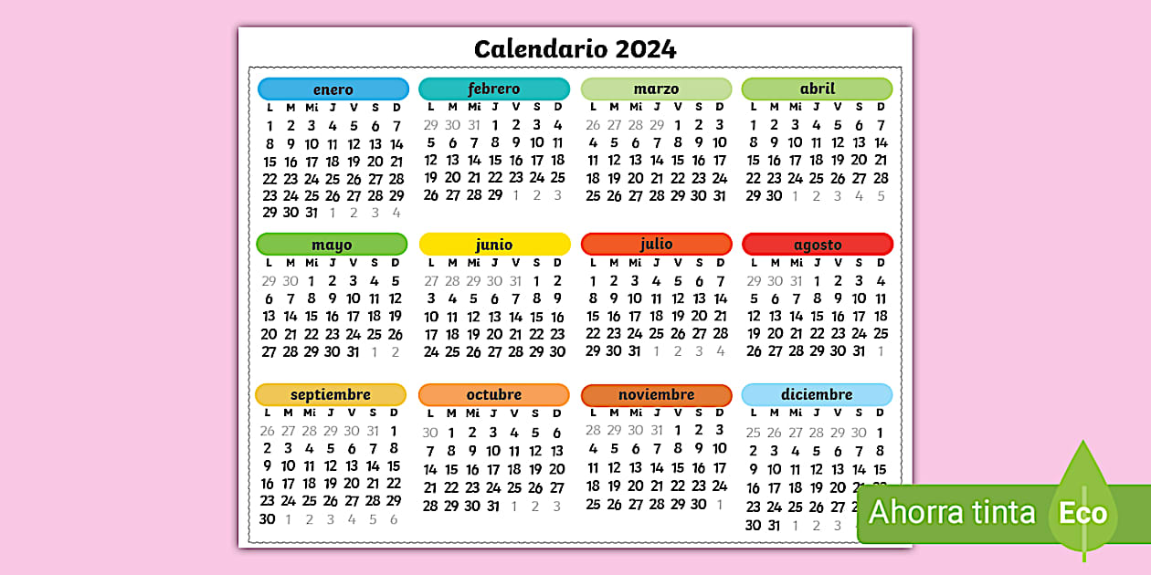 Calendario horizontal 2024 (teacher made) - Twinkl