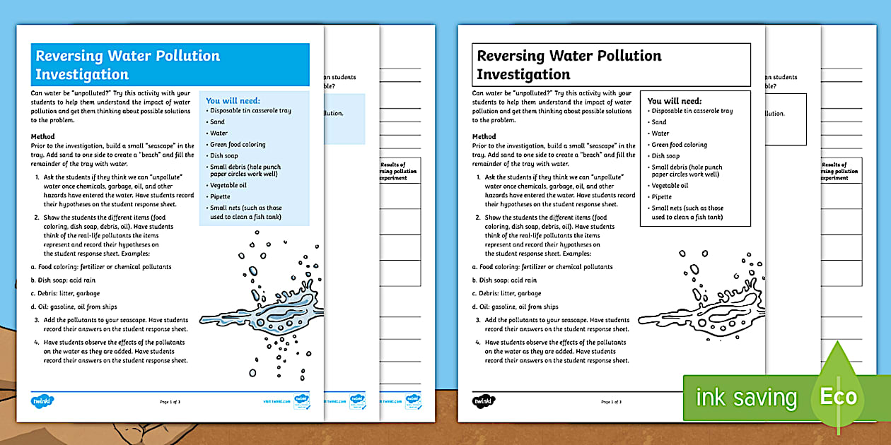 Reversing Water Pollution Science Investigation for 3rd-5th Grade