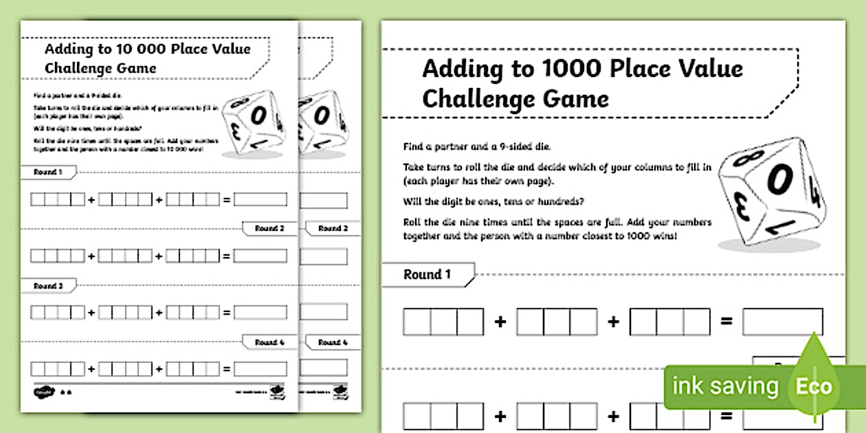 Adding to 1000 Game - Place Value Challenge - Twinkl