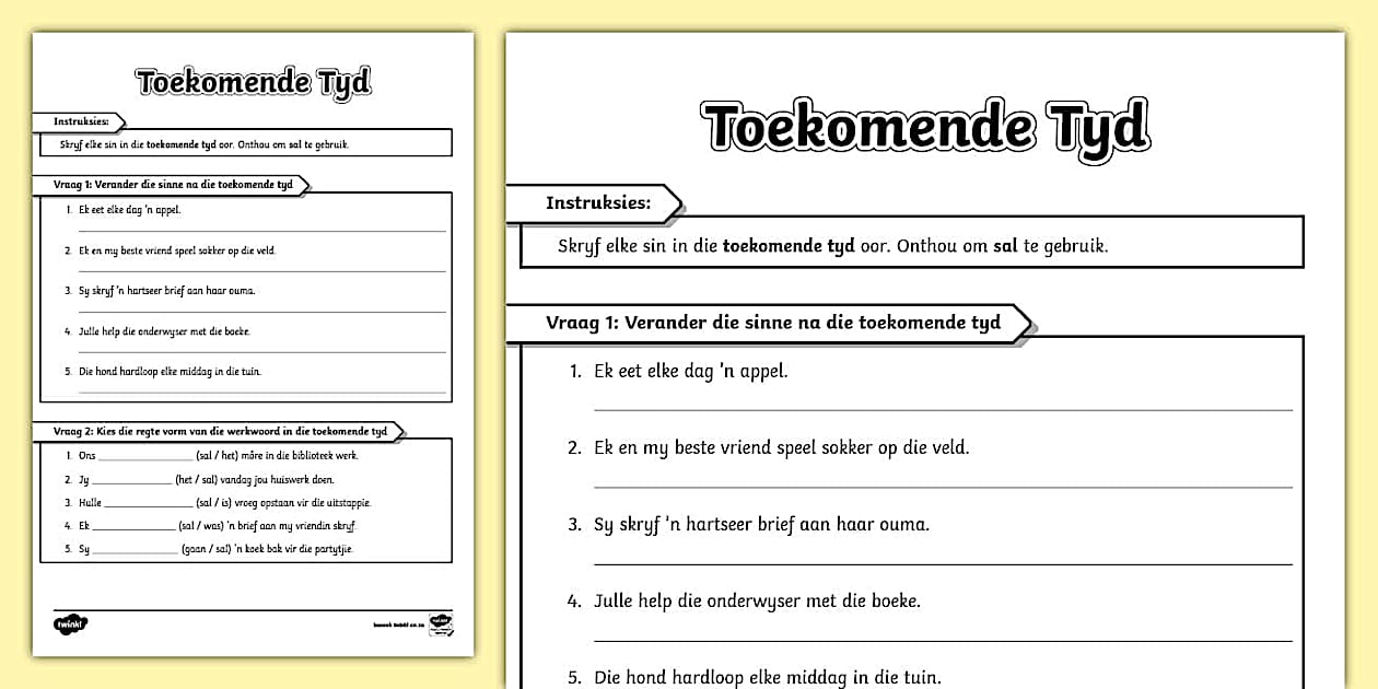 Toekomende Tyd Worksheets | Twinkl South Africa