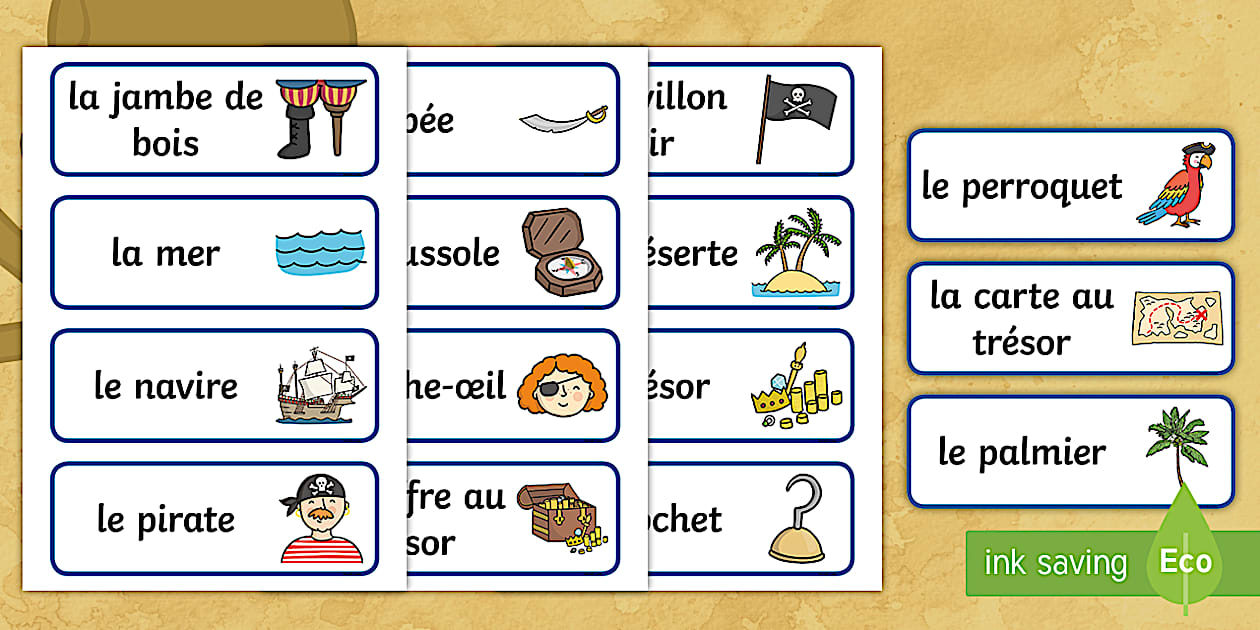 Cartes de vocabulaire : Les pirates (teacher made) - Twinkl