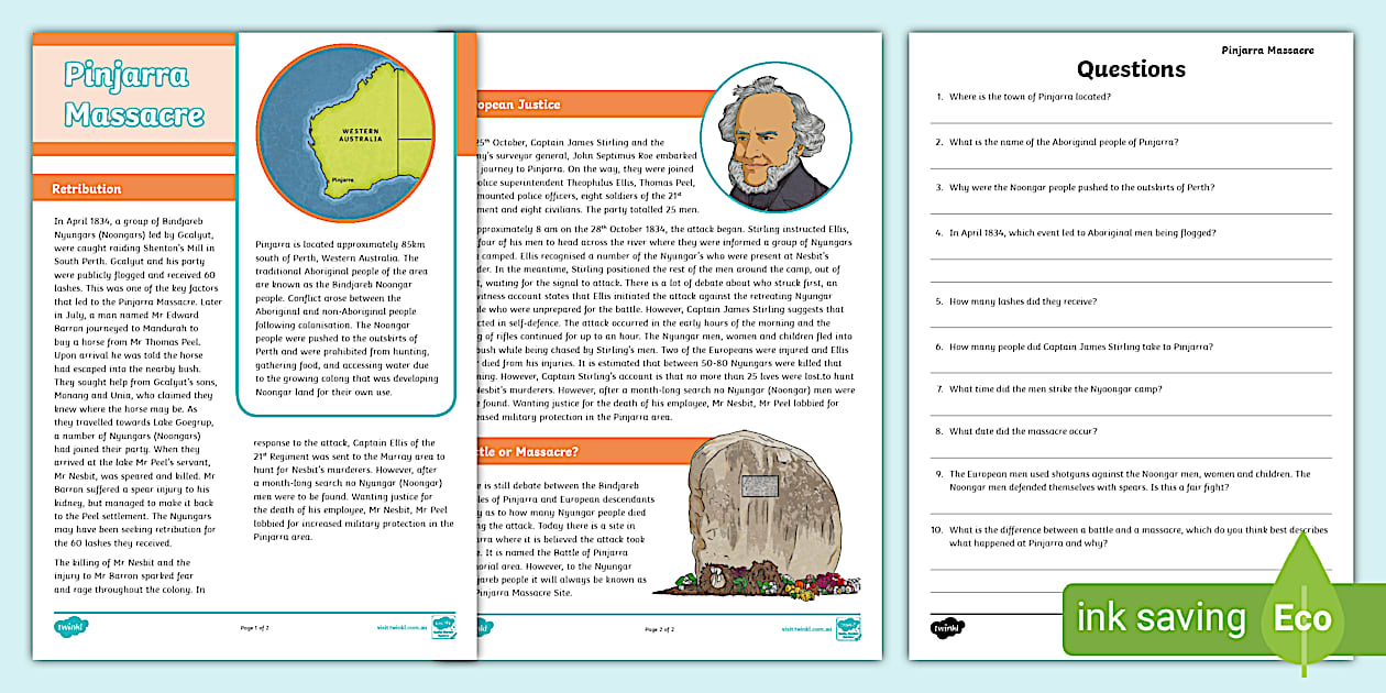 Pinjarra Massacre Reading Comprehension