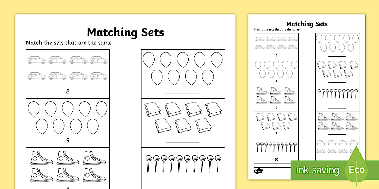 Editable Matching Equivalent Sets 0-10 Worksheet - Twinkl