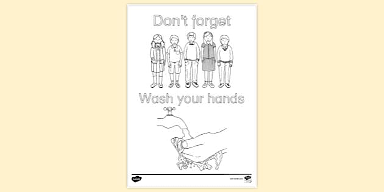 School Hand Washing Sign Colouring Page - Twinkl
