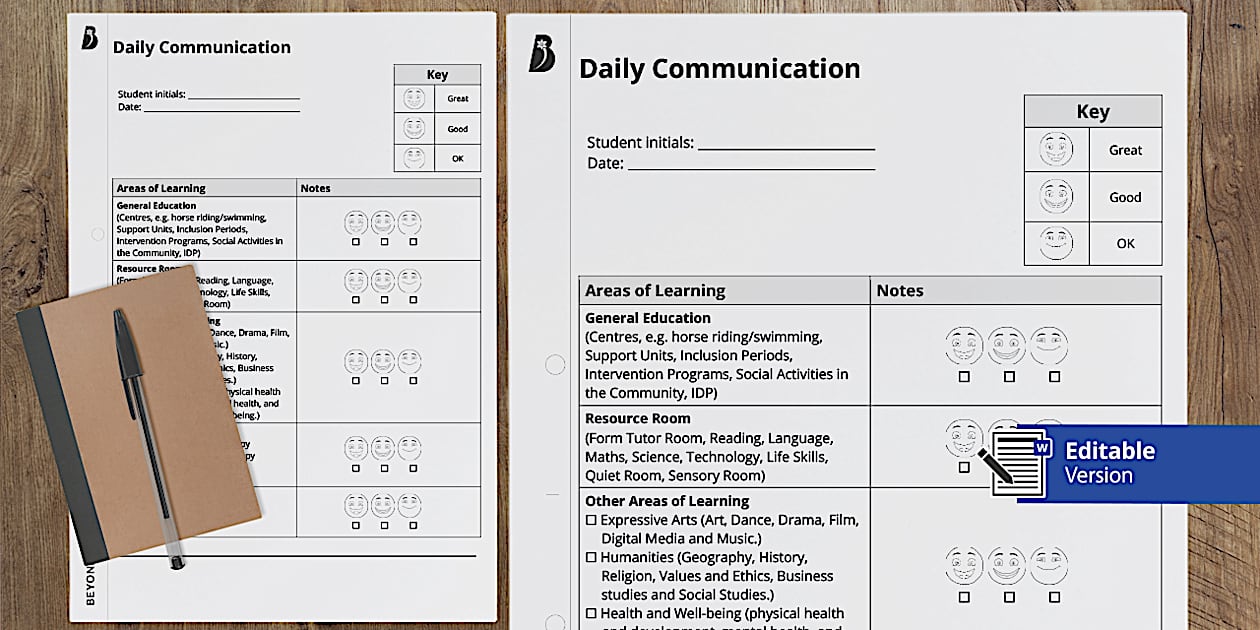 Beyond Cymru: Editable ALN Daily Communication Sheet