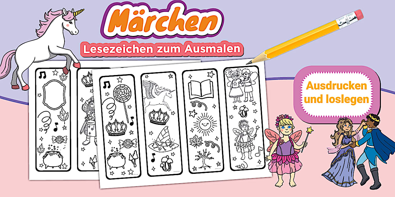 Märchen - Lesezeichen zum Ausmalen - Twinkl