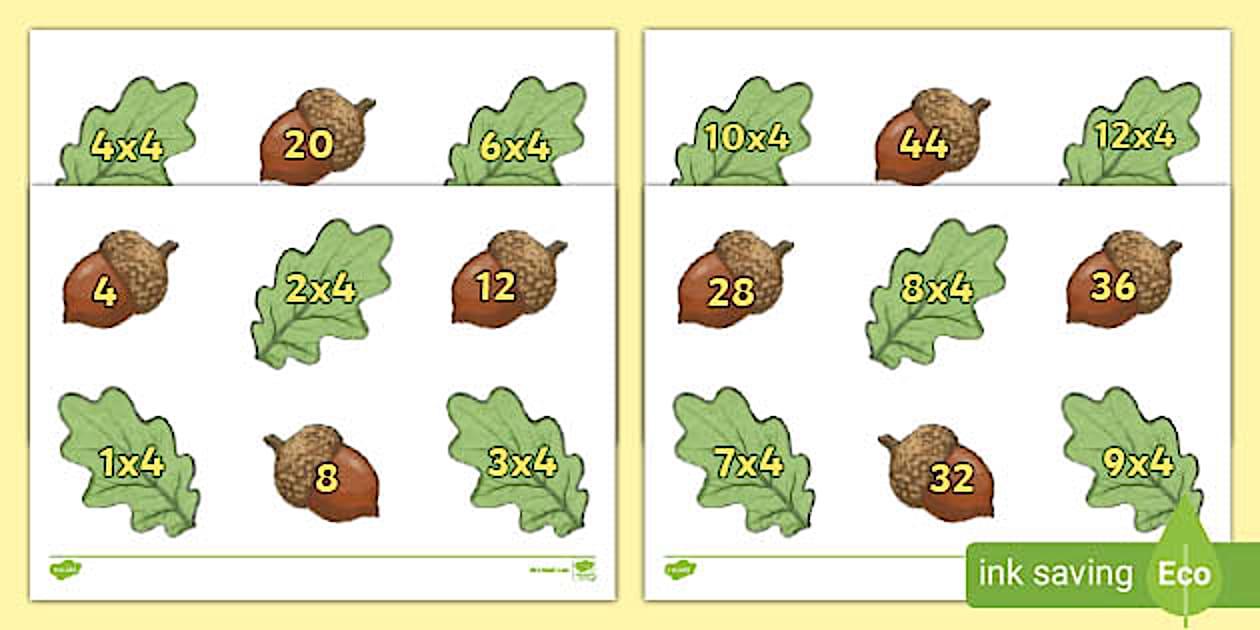 👉 Acorn 4 Times Tables Cards (teacher made) - Twinkl