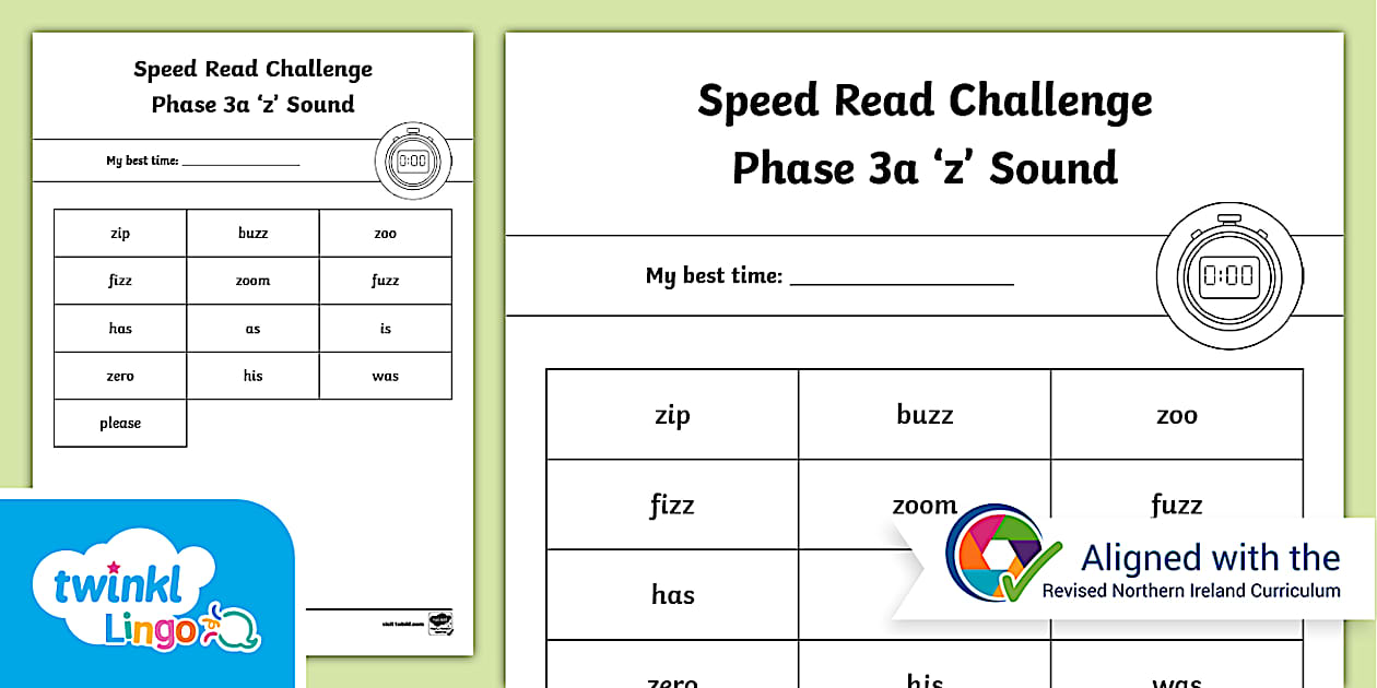NI Linguistic Phonics Phase 3a 'z' Sound Speed Read Challenge
