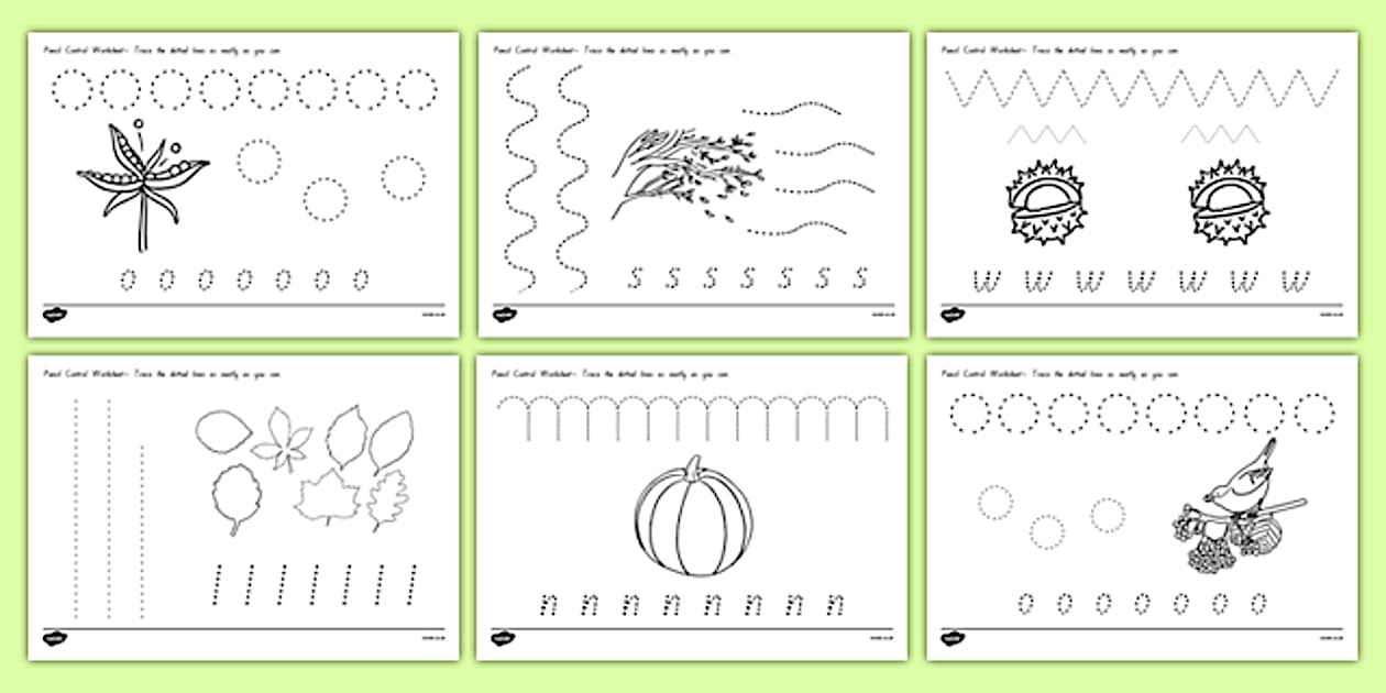 Autumn Themed Pencil Control Worksheet / Worksheets - Twinkl
