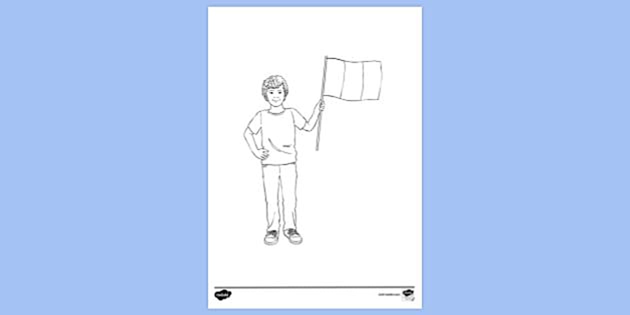 Boy with French Flag Colouring Sheet | Colouring Sheets
