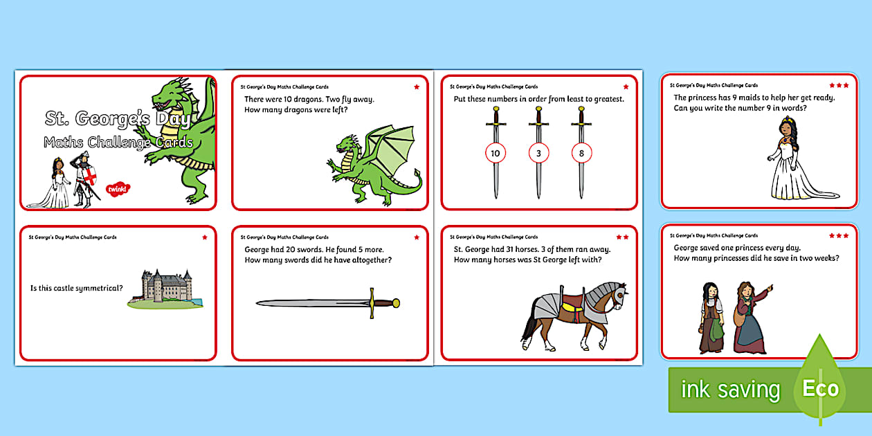 St. George's Day Maths Challenge Cards - Twinkl