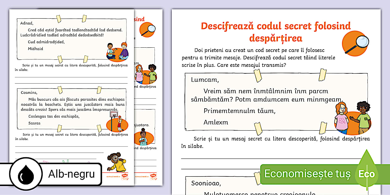 Descifrează codul secret despărțirea în silabe Fișă cl I-II