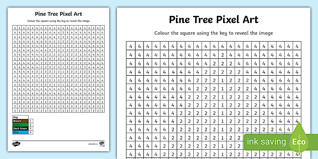 Pixel Pine Tree Colour by Number (teacher made) - Twinkl