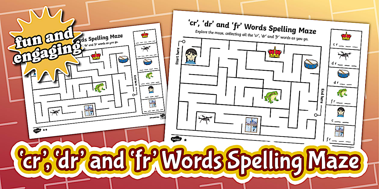 ‘cr’, ‘dr’ and ‘fr’ Words Spelling Maze Activity Sheets