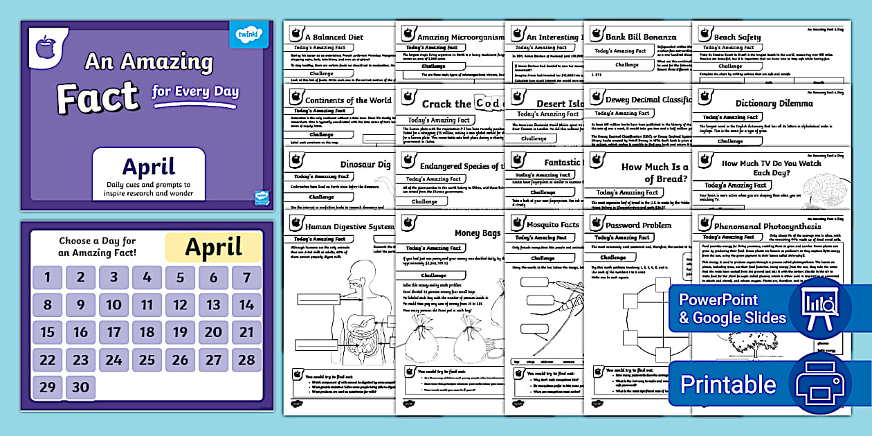 April Amazing Fact a Day Activity Pack for 3rd-5th Grade