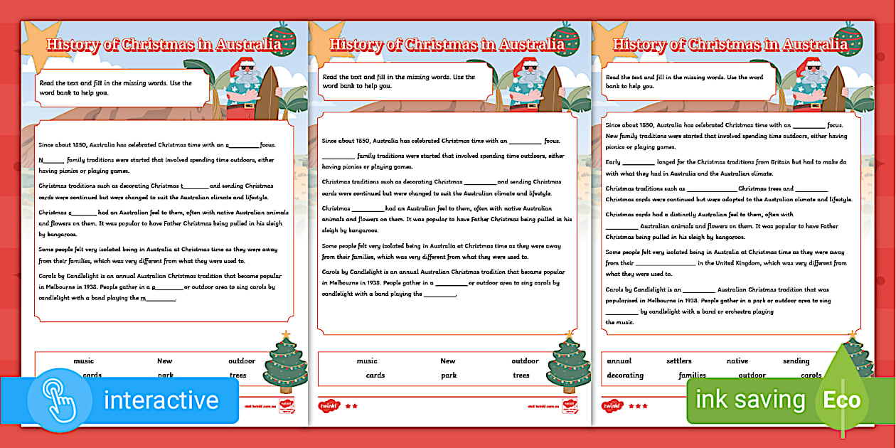 History of Christmas in Australia Differentiated Cloze