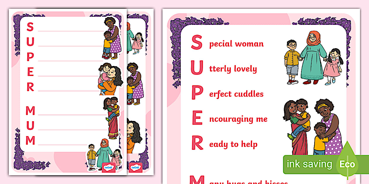 Super Mum Acrostic Poem Example (teacher made) - Twinkl