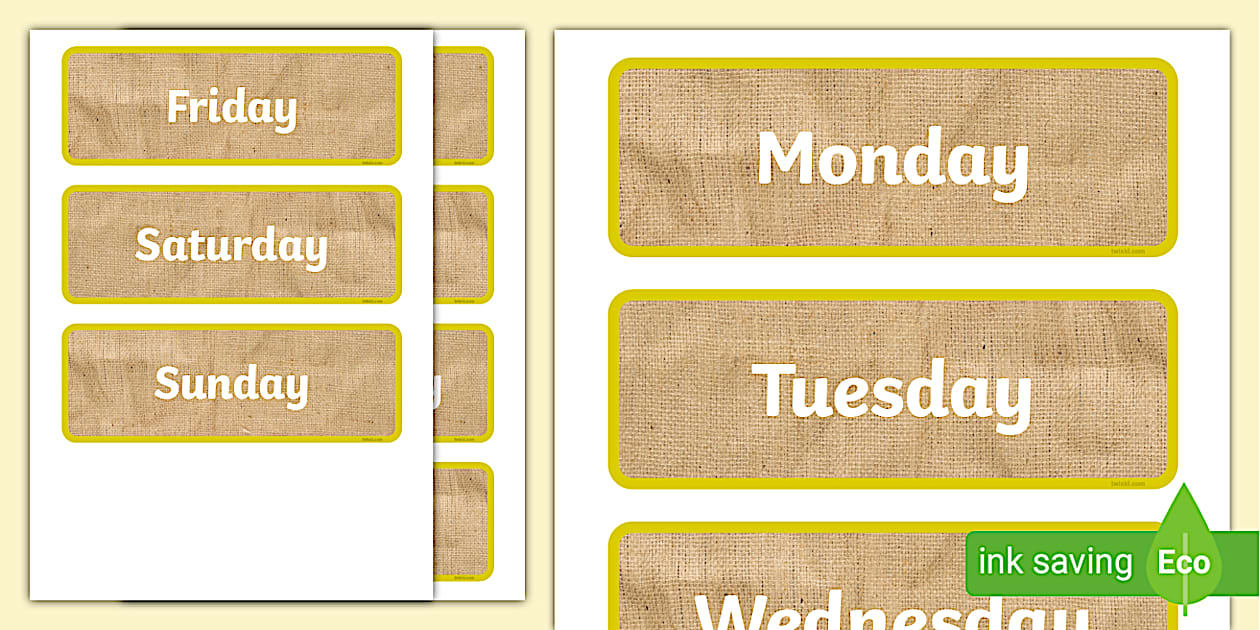 Hessian Days of the Week Labels (teacher made) - Twinkl