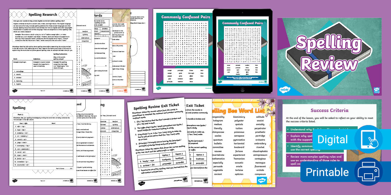 Sixth Grade Spelling Review Activity Pack - Twinkl