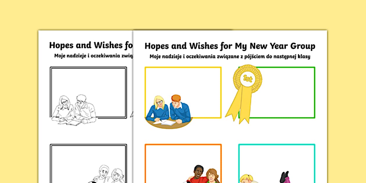 Black and White Hopes and My New Year Group Secondary SEN Worksheet Polish