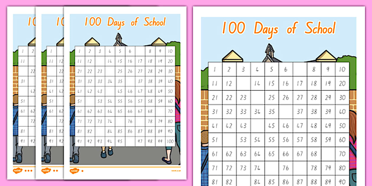 Black and White 100 Days of School Differentiated Missing Numbers Number