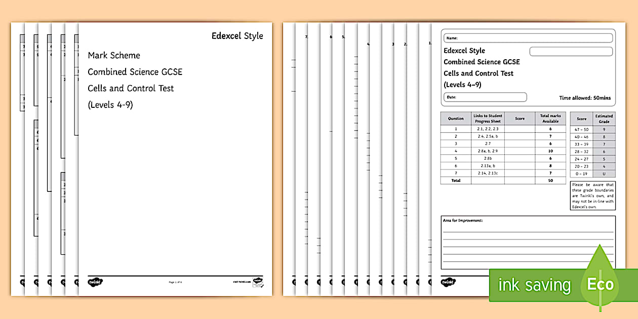 Edexcel Style GCSE Combined Science Cells and Control Test