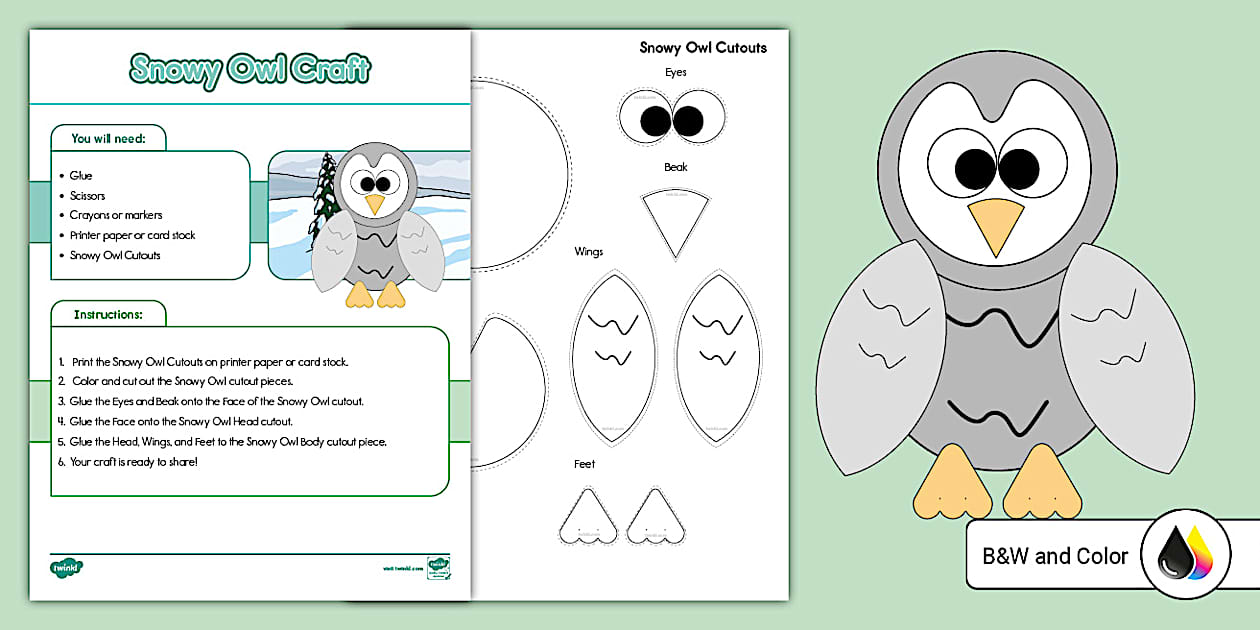 Printable Snowy Owl Craft Activity for Kids | Twinkl USA