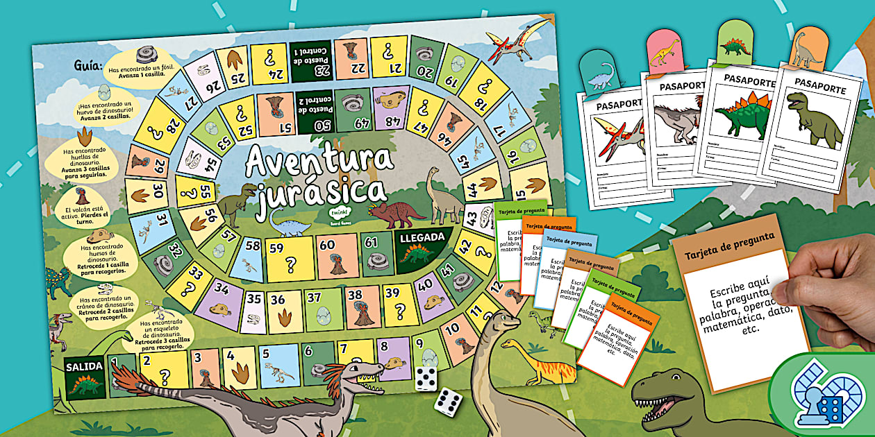 Juego de mesa editable: Aventura jurásica - Twinkl Board Games