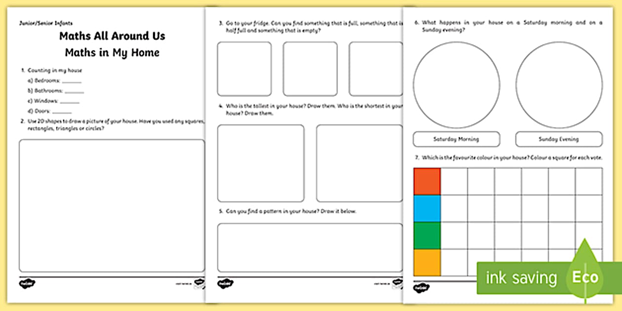 Maths All around Me Junior and Senior Infants Maths in My Home Worksheet