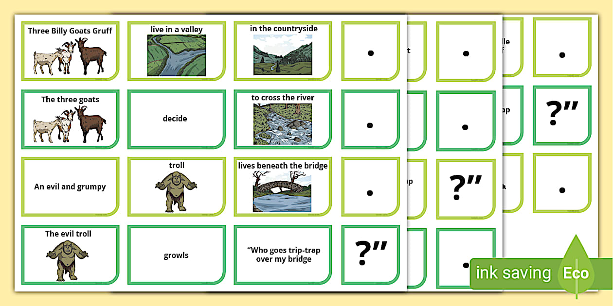 Older Learners: The Three Billy Goats Gruff Sentence Building Cards