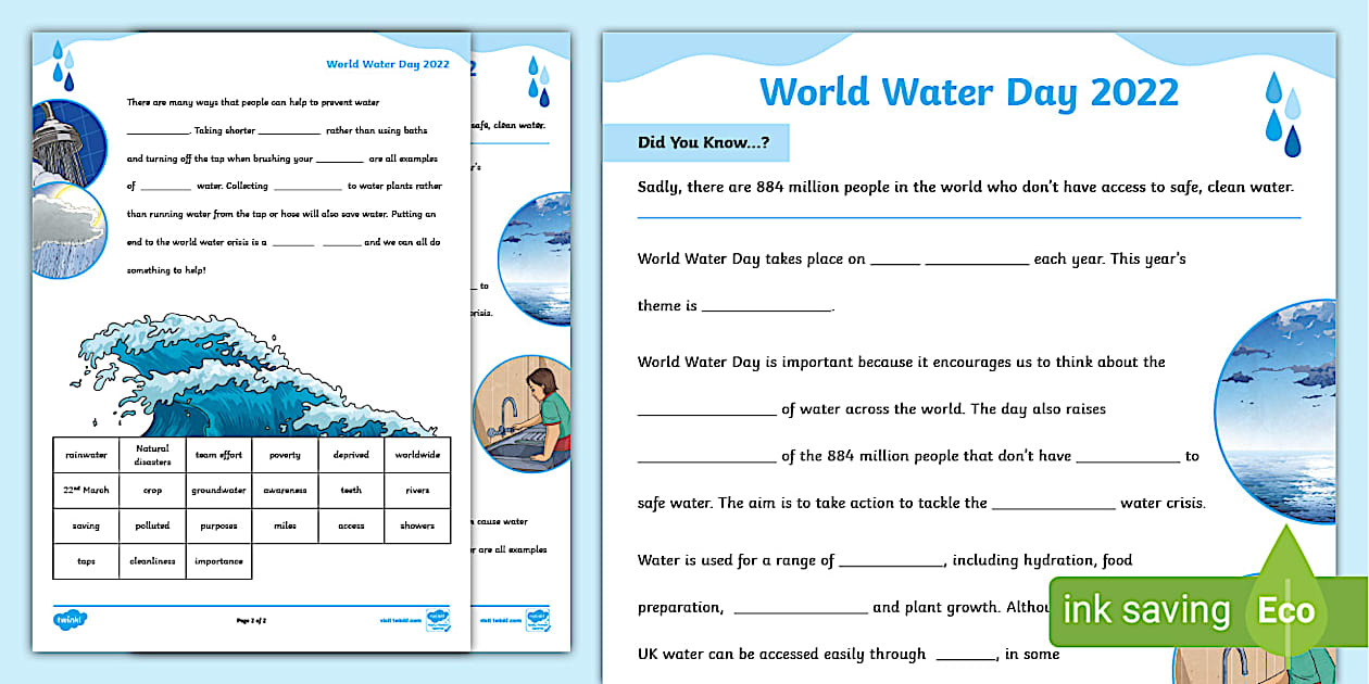 World Water Day Cloze Procedure Worksheet - Twinkl