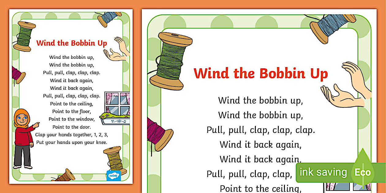 Black and White Wind the Bobbin Up Nursery Rhyme Poster Black and White Wind the Bobbin Up Nursery Rhyme Poster