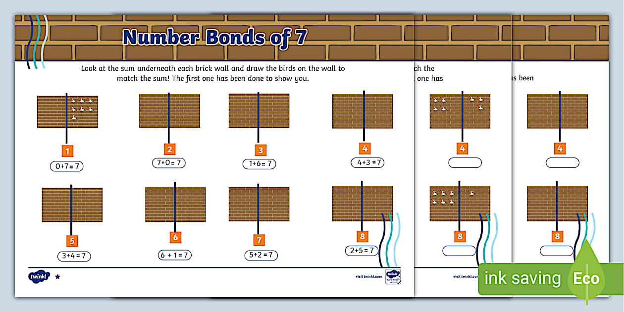 Number Bonds of 7 - Fun Maths Activity Sheets for Children