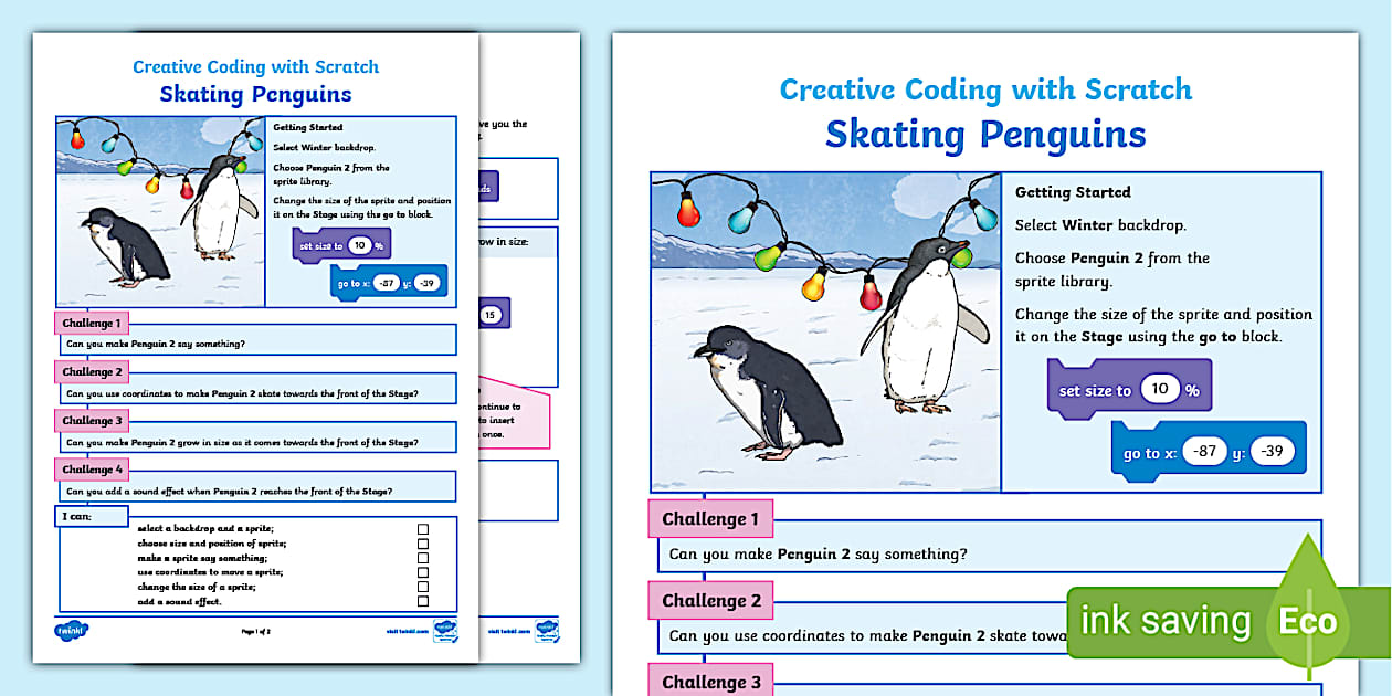 Skating Penguins Scratch Worksheet (teacher made) - Twinkl